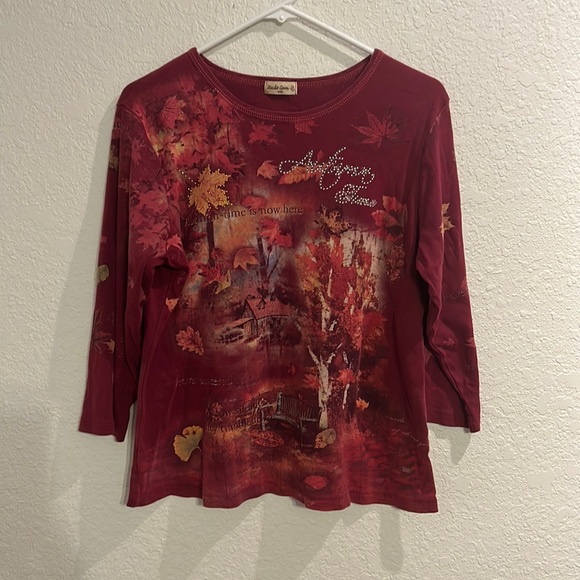 Tops | Autumn Leaves Burgundy With Bling | Poshmark
